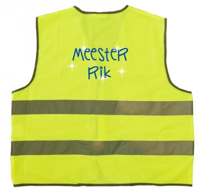 Fluovestje Geel voor juf/ meester met reflecterende bedrukking - Lolelo